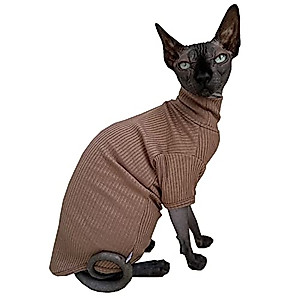 Sphynx Cats Shirt Cat Turtleneck Cotton Sweater Pullover Kitten T-Shirts with Sleeves Cat Pajamas Jumpsuit for Sphynx Cornish Rex, Devon Rex, Peterbald (XX-Large (Pack of 1), Light Brown)