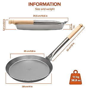 Stabilotherm JÄGARSTEKPANNA Original XL Carbon Steel Frying Pan with Foldable Steel Pipe Handle, for Outdoor Indoor Cooking, Camping