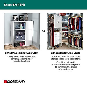 ClosetMaid SuiteSymphony Wood Corner Shelf Unit, 2 Shelves, Adjustable Stacking, for Storage, Closet, Clothes, Shoes, Décor, Graphite Grey