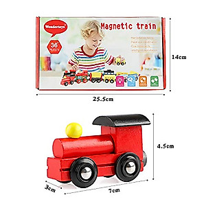Wondertoys Wooden Train Cars 12 PCS Magnetic Train Sets Includes 3 Engines and Storage Bag - Wooden Train Set for Toddlers Compatible with Major Brands Train Set Tracks - Trains for Train Table