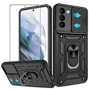 ATUMP Compatible with Samsung Galaxy S21 Plus Case with HD Screen Protector with Slide Camera Cover, 360° Rotation Ring Kickstand [Military Grade] Case for Samsung Galaxy S21 Plus1,Black