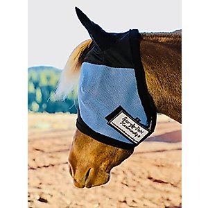 Star Point Horsemanship Miniature Horse Ear Cover Fly Mask (Medium 33In-38In, Light Blue)