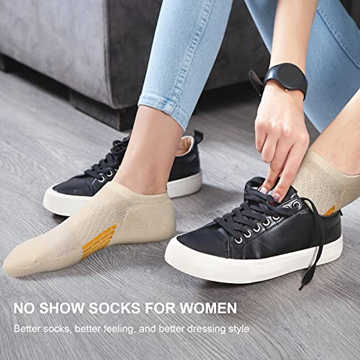 PAPLUS No Show Socks Womens 6 Pairs, Non Slip Cushioned Low Ankle Socks with Arch Support