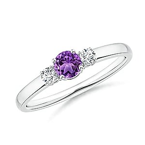 CARILLON Three Stone Round Cut 0.50 Ctw Amethyst Gemstone 925 Sterling Silver Women Engagement Ring Jewelry (Sterling Silver, 4.5)
