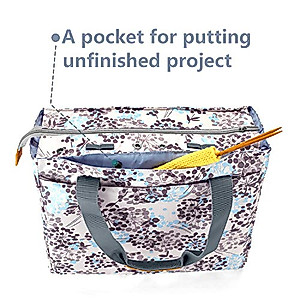 Teamoy Knitting Bag, Travel Yarn Storage Tote Organizer for Yarn, Unfinished Project, Crochet Hooks, Knitting Needles and Accessories, Lightweight, Water-Resistant, Large Capacity, Dandelion