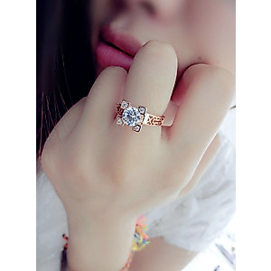 Gold Plated Solitaire Style Eiffel Tower Ring with AAA Round Cubic Zircon Crystal Wedding Engagement Ring Fashion Jewelry for Women (7.5)