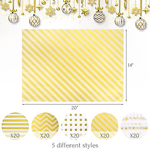 Koogel 100 Sheets Gold White Metallic Tissue Paper, 20 x 14 Inch Tissue Paper for Gift Bags Gift Wrapping Tissue Paper for DIY Crafts Graduation Birthday Christmas