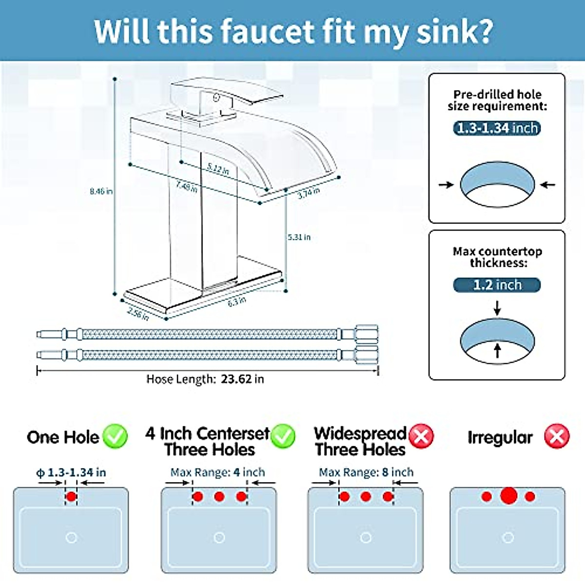 Y-Garhe LED Bathroom Faucet, Chrome Waterfall Bathroom Faucet, Newest Bathroom Faucet, Waterfall Bathroom Sink Faucet, Bathroom Faucets for Sink 1 Hole, 4 Inch Centerset Bathroom Faucet