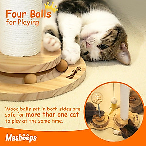MASHOOPS Cats Scratching Post Cat Scratcher with Treat Dispenser Toy, 4-in-1 Scratching Posts for Indoor Cats with Wooden Ball Track, Interactive Cat Toys