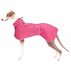 Greyhound Winter Coat, Whippet Coat with Padded Fleece Lining, Water Resistant Dog Jacket with Adjustable Bands and Reflective - Pink - XXLarge
