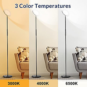 SHINESTAR LED Floor Lamp, 30W/2500LM Bright Sky Floor Lamp, Stepless Dimming and 3 Color Temperatures, Bluetooth WiFi and Touch Control, for Living Room, Bedroom, Office (Black)