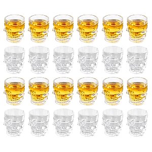 AOLDHYY FFORYILLUMI 1.5 Oz Shot Glass, Skull Face Heavy Base Shot Glass Set, Whiskey Shot Glass 24-Pack for Party, Wine, Whiskey, Tequila, Cocktail, Beverage, Bar Decor