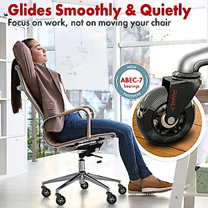 Professional Office Chair Wheels Gift Set of 5 Black - Protect All Your Floors - 3'' Heavy Duty Replacement Rubber Desk Chair Casters - Best Protection for Your Hardwood Floors