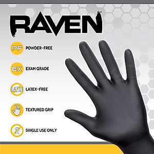 SAS Safety 66518 Raven Powder-Free Disposable Black Nitrile 7-Mil Gloves, Large, 100 Gloves by Weight