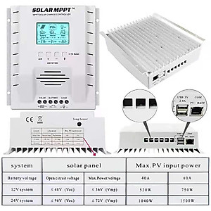 OOYCYOO MPPT Charge Controller 60 amp, 12V 24V Auto 60A Solar Panel Charge Regulator, Max 100V Input with LCD Display for Lead-Acid Sealed Gel AGM Flooded Lithium Battery