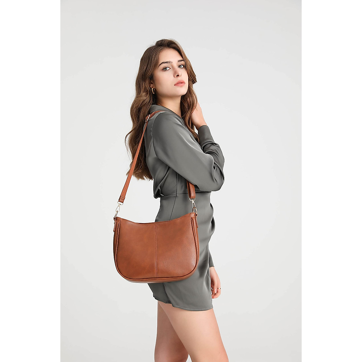 Ashioup Hobo Crossbody Bags for Women Trendy Shoulder Purses PU Retro Handbag with 2 Types Shoulder Straps