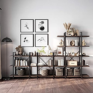BELLEZE 5-Tier Wood Bookshelf, 70 Inch Industrial Storage Shelves Organizer for Living Room, Pantry, Home Office and Garage, Open Display Shelves with Metal Frame - Dark Walnut