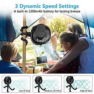 DR.PREPARE Stroller Fan, Portable Handheld Fan Battery Powered Clip On Fan Personal Desk Baby Fan with Flexible Tripod, 3 Speed Settings, 360ºRotation, USB Fan for Stroller, Camp, Car, Travel, Gym
