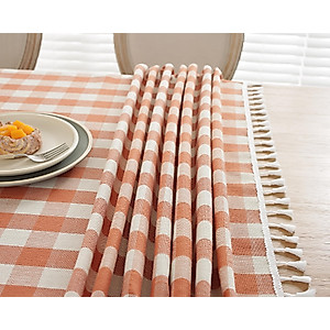 Laolitou Checkered Thanksgiving Tablecloth Rectangle Washable Buffalo Plaid Fall Table Cloth with Tassel Cotton Linen Gingham Table Cover for Dining Room, Orange, Rectangle, 55''x70'', 4-6 Seats