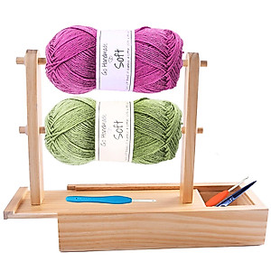 Hgfunlux Yarn Holder Dispenser for Crocheting,Crochet Yarn Holder with Storage Box,Twizzter Portable Yarn Holder,Yarn Holder for Crocheting,Handmade Wood Yarn Dispenser,Yarn Ball Holder