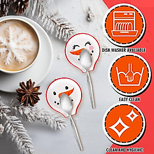 Whaline 2Pcs Christmas Coffee Spoon Rest Snowmen Ceramic Teaspoon Holder Xmas Holiday Sauce Dishes Dipping Bowl Ring Dish for Teacher Gift Kitchen Office Bar Coffee Stirrers