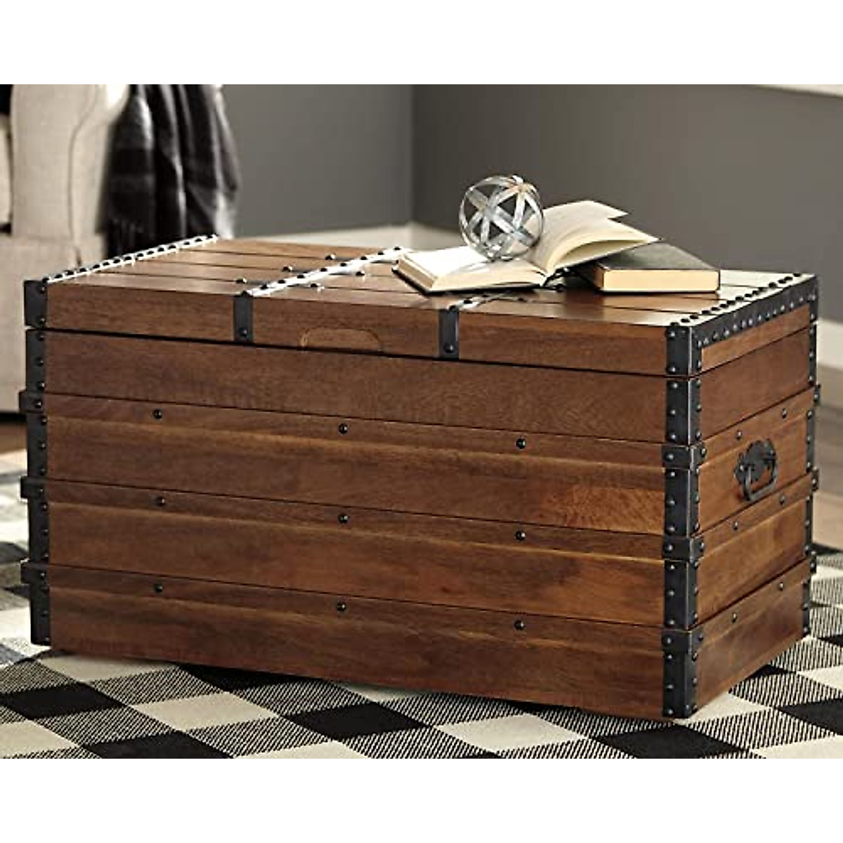 Signature Design by Ashley Kettleby Vintage Wood Storage Trunk or Coffee Table with Lift Top 19", Brown