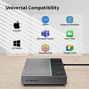 HiDock Conference Speaker and Microphone, Full Duplex Noise Reduction Speakerphone with Mute/Recorder/Project, USB C, 360° Voice Pickup, Meeting Speaker Compatible with Zoom Teams-Grey
