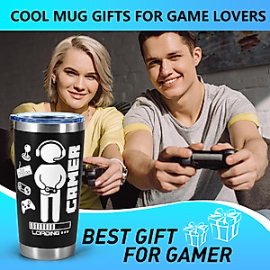Icesip 20oz Gamer Tumbler - Stainless Steel Gaming Mug with Straw & Brush - Cool Game Controller Design - Birthday Gift for Men, Boys, Gamers