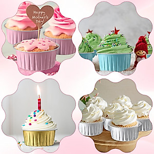 Dandat 300 Pack Aluminum Foil Cup with Lid Baking Cake Pan 5oz Disposable Ramekin Cupcake Liners Dessert Cups Mini Muffin Liner Cake Containers Flan Molds Tin for Valentine's Day Wedding Birthday