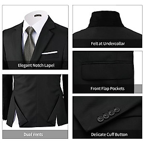 WEEN CHARM Men's Suits Slim Fit,3 Piece Suit for Men,2 Button Blazer Jacket Vest Pants with Tie,Men Tuxedo Suit Set Black
