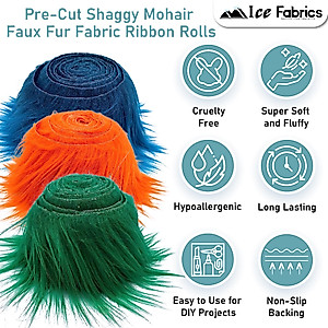 Ice Fabrics Craft Faux Fur Fabric Pre Cut Rolls - 2"x60" Fur Ribbon Mohair Fabric Strips - Super Soft and Fuzzy - Perfect for Crafts, Costumes & Decoration - Royal Blue - 2x60