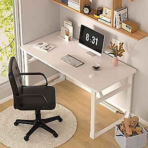 VECELO Executive Office Adjustable Height Casual Desk Chair with Armrests PU Leather Mid-Back 360 Degree Swivel with Wheels, Suit for Study, Work, Makeup, Leisure, Black, Set of 1