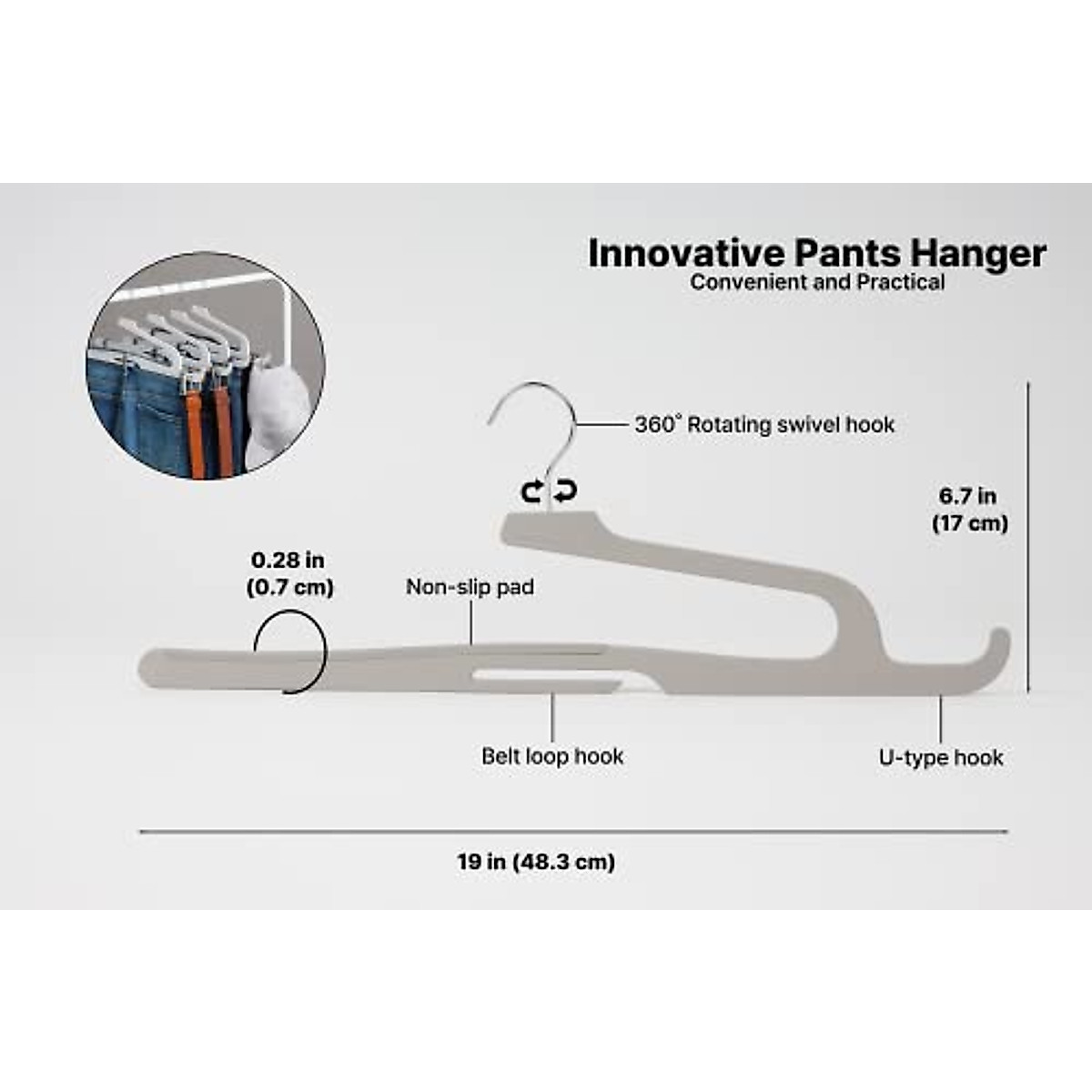 Hurdle Pants Hangers, International Design Patented, Slim, Velvet, Organizes in 1 Second, Space-Saving, Heavy-Duty, Non-Slip, Multi-Functional Hooks, Clothes Hangers, Belt, Shirt, Gray – Pack of 40