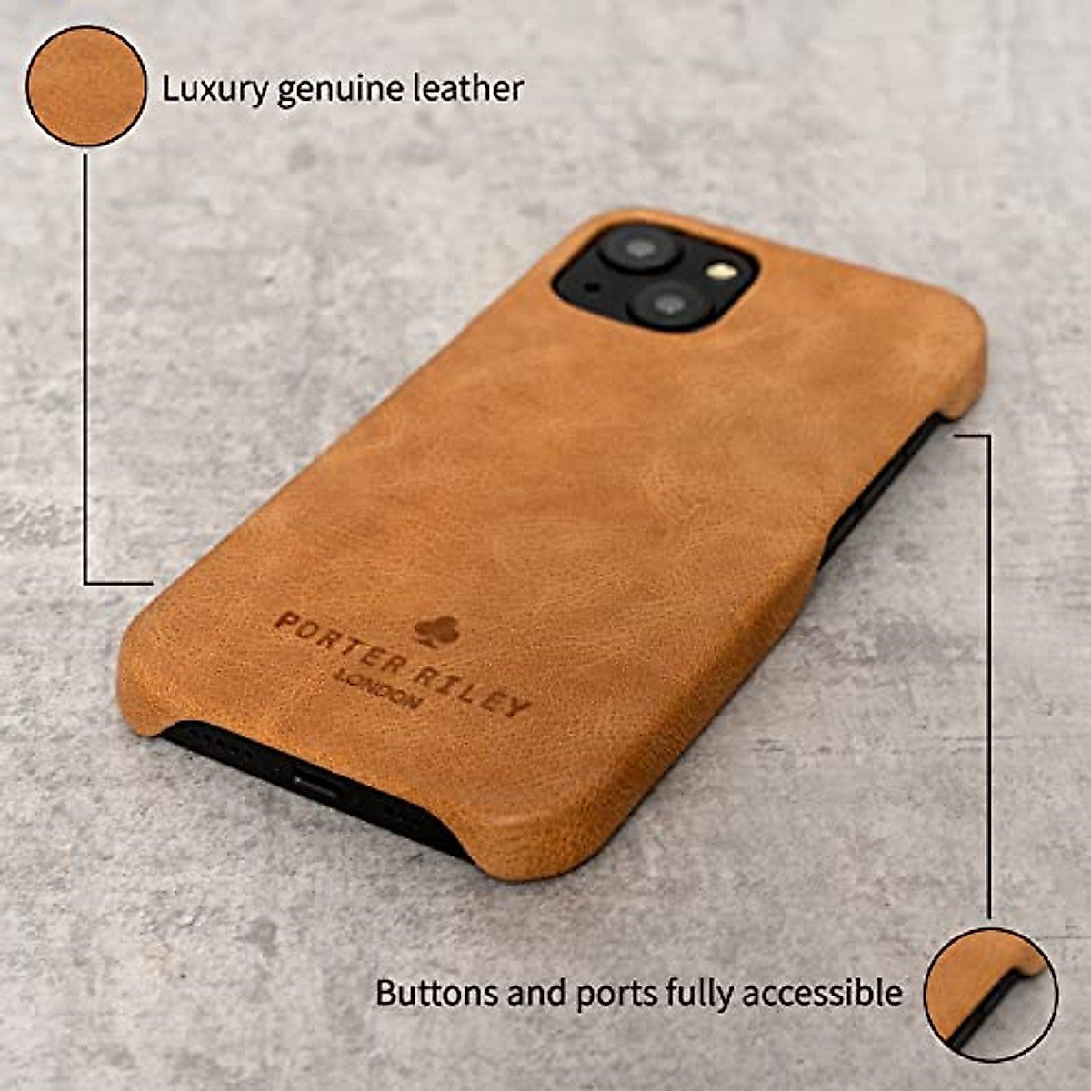 Porter Riley - Leather Case for iPhone 12 Mini (5.4"). Premium Genuine Leather Slimline Back Case (Tan)