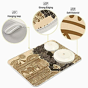 African Woman Silhouette Dish Drying Mat 24"x18" Absorbent Machine Washable Hanging Fast Dry Pad Dish Protective Mat for Kitchen Countertop Heat Resistant Dinner Table Mat