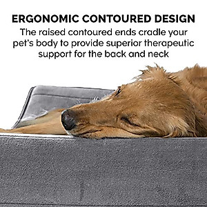 Furhaven Orthopedic Dog Bed for Large/Medium Dogs w/ Removable Washable Cover, For Dogs Up to 38 lbs - Microvelvet Luxe Lounger Contour Mattress - Gray, Large