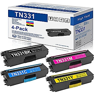 GRATLOV TN331BK TN331C TN331M TN331Y TN331 TN-331 High Yield Toner Cartridge Set Replacement for Brother HL-L8250CDN MFC- 9460CDN DCP-9050CDN Printer Toner 4 Pack (1Black+1Cyan+1Magenta+1Yellow).