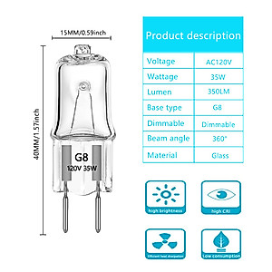 AHEVO G8 Light Bulbs 35Watt 120Volt Halogen Light Bulb G8 Base Bi-Pin Shorter 35W T4 JCD Warm White Under Cabinet Puck Lighting Replacements,10Pack