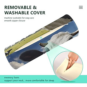 xigua Milk Cow Neck Roll Pillow for Neck Relief with Removable Washable Cover - Memory Foam Round Cylinder Bolster, Ergonomically Designed for Head, Neck, Back, and Legs