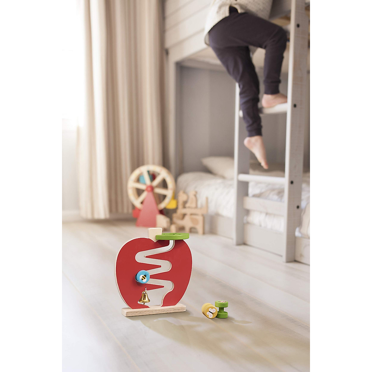 Petit Collage Wooden Apple Racer Toddler Toy, Activity Toys Designed with Safe Materials – Wooden Toy for Babies and Toddlers 12 Months and Older, Builds Hand-Eye Coordination