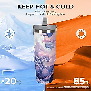 YTLKGFP 30 Oz Large Capacity Car Cup Clouds over The Castle Tumbler with Handle Straw Lid Insulated Stainless Steel Water Bottle Travel Mug Leak-proof Car Cup Keeps Cold Or Hot