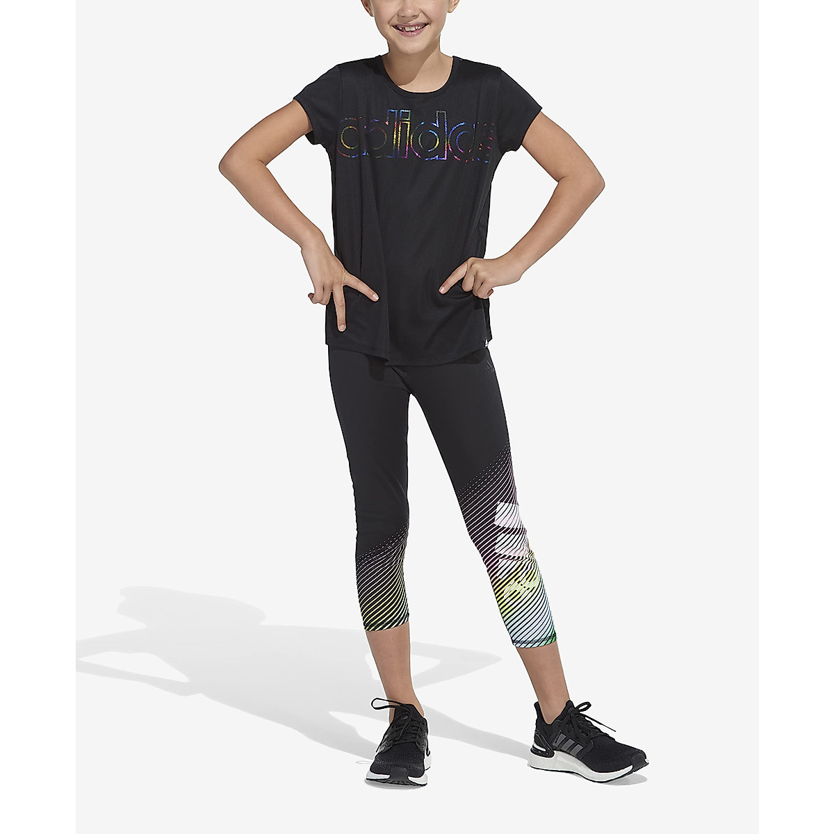 adidas Girls' AEROREADY Innovation Graphic 7/8" Tights, Black with Multicolor, 6