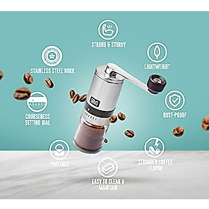 GAVO Manual Coffee Grinder with Stainless Steel Burr - Coffee Grinder Manual with Adjustable Settings for Aeropress, Drip Coffee, Espresso, French Press, Turkish Coffee & More!