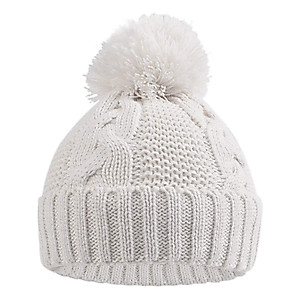 JANGANNSA Winter Knit Baby Hat Twist Warm Beanie for Boys Girls Infant Toddler Baby Beanie with Pompom (0-6 Months,Ivory White)