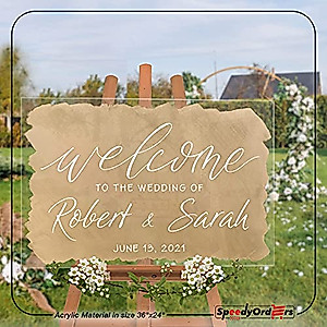 SPEEDYORDERS Personalized Acrylic Wedding Sign - Custom Welcome to Our Wedding Acrylic Sign - Painted Look Modern Acrylic Design with Personalized Name and Date