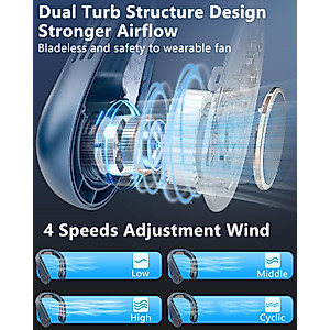 Neck Air Conditioner,Neck Fan Rechargeable Battery Operated Metal Cooling Plate AC Cooler,Personal Portable Neck Fans that Blow Cold Air,Usb Bladeless Quiet Head Wearable Hangs Around Neck Device Blue