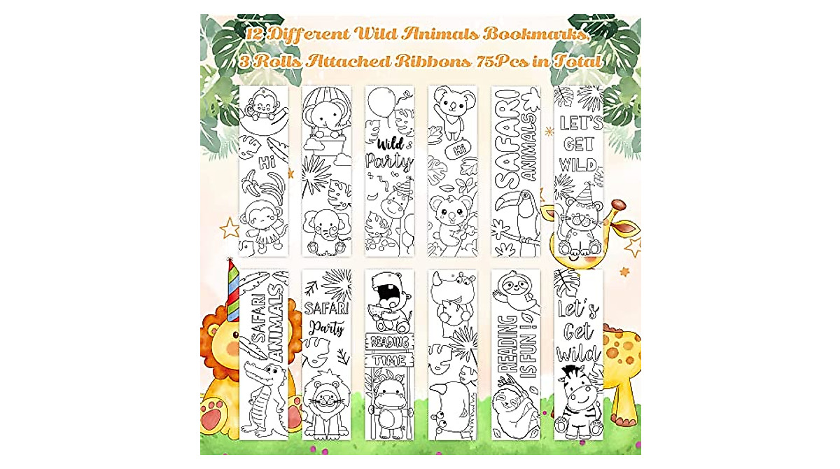 Create Fun Safari Animal Bookmarks Kit for Kids | 75-Piece DIY Craft Set