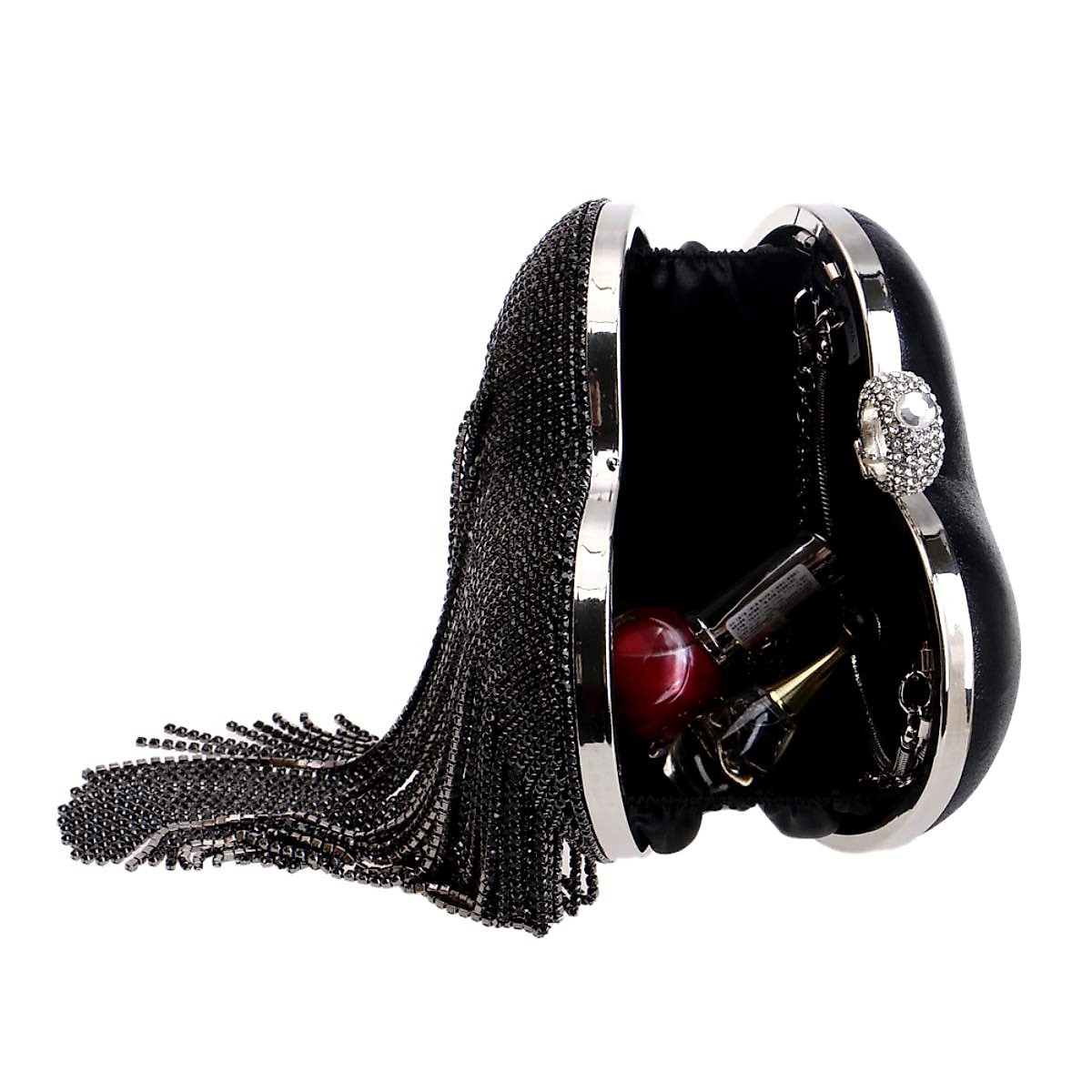 Flada Rhinestone Handbag for Women Dazzling Heart Shaped Cluth Purse and Evening Bag, Blue, Medium