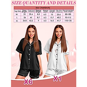 Unittype 7 Sets Womens Silk Satin Pajamas Set Two-Piece Sleepwear Loungewear for Sleepover Bridesmaid Wedding Slumber Party (as1, alpha, jaspo_m, White, Black)