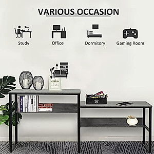 HOMCOM 86.5 Inch Two Person Desk Double Computer Table Writing Desk with Open Shelves Long Storage Workstation for Home Office Black and Grey